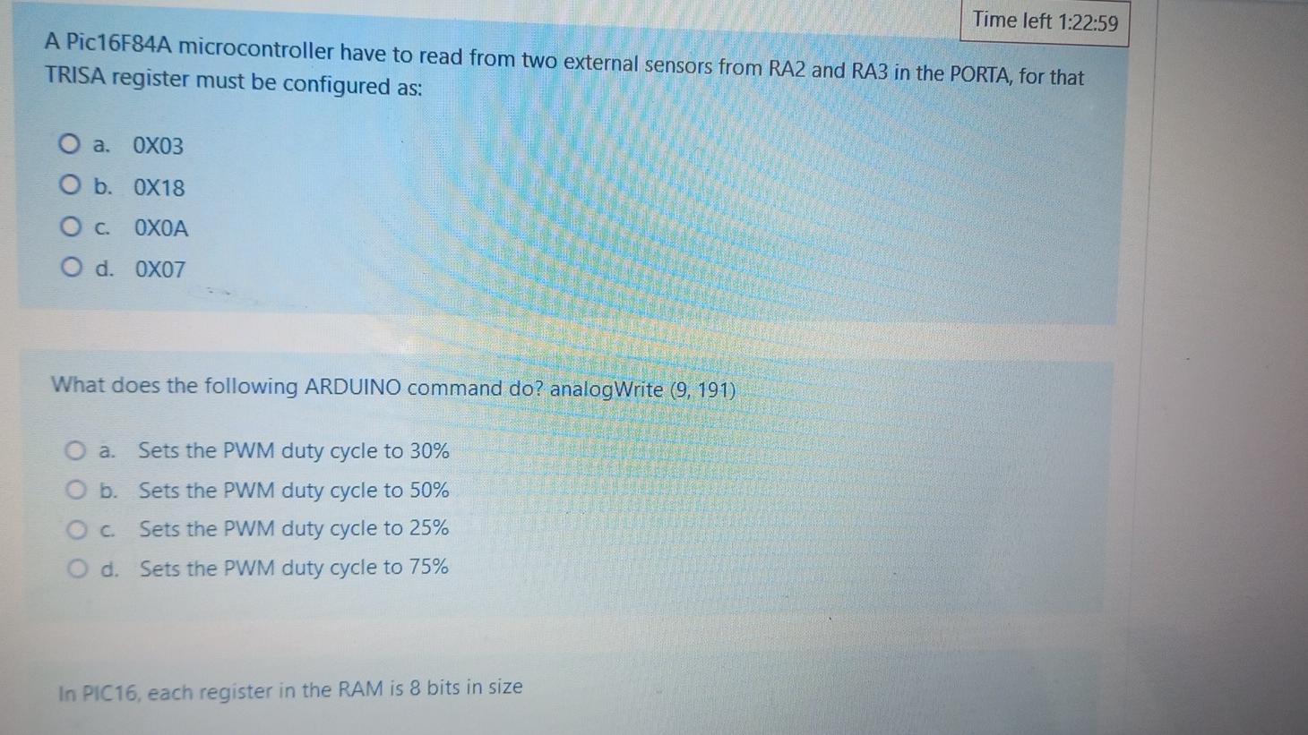 Time left 1:22:59 A Pic16F84A microcontroller have to | Chegg.com