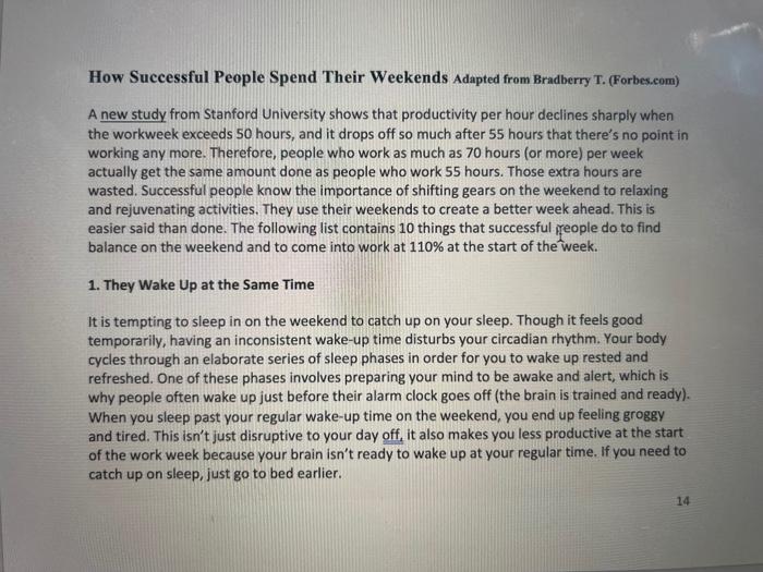 Solved How Successful People Spend Their Weekends Adapted | Chegg.com