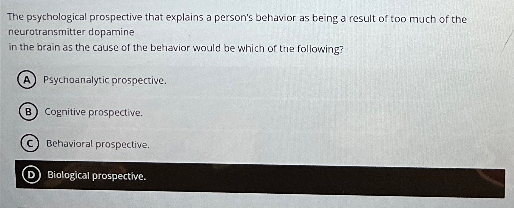 Solved The psychological prospective that explains a | Chegg.com