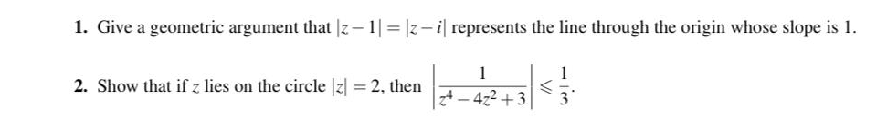 Give a geometric argument that |z-1|=|z-i| | Chegg.com
