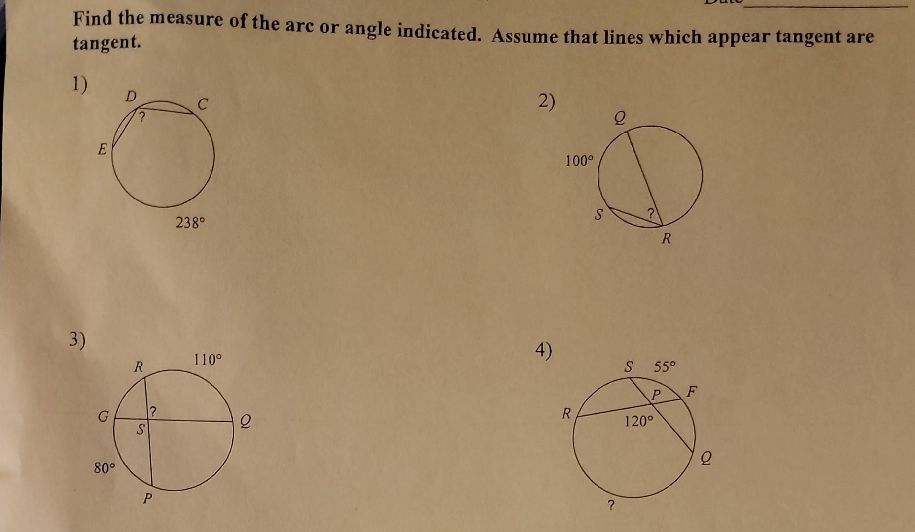 Solved Find the measure of the arc or angle indicated. | Chegg.com