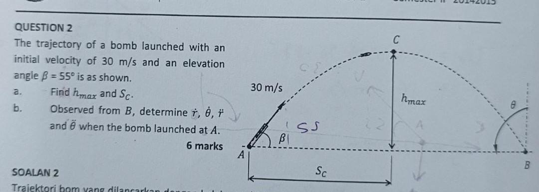 Solved QUESTION 2 The trajectory of a bomb launched with an | Chegg.com