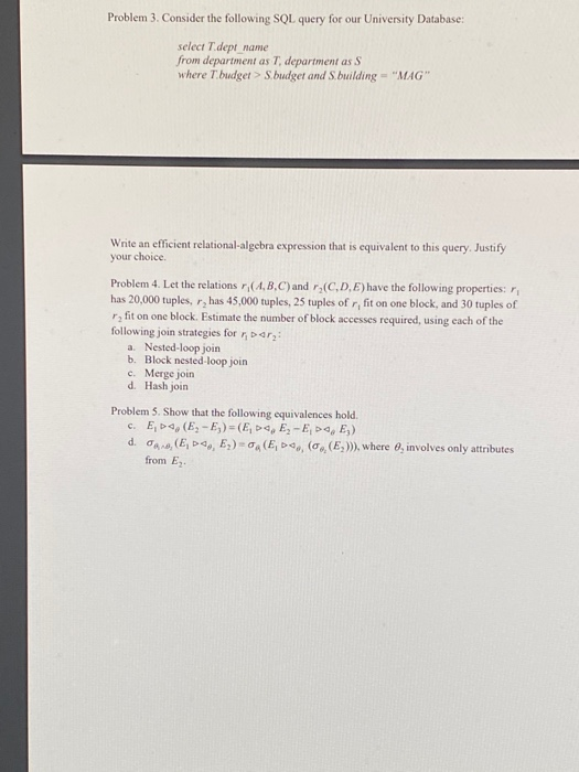 Solved Problem 3. Consider the following SQL query for our | Chegg.com