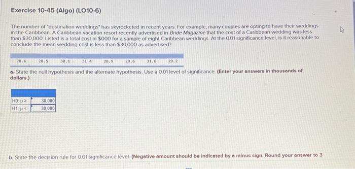 Solved Exercise 10-45 (Algo) (L010-6) The number of | Chegg.com