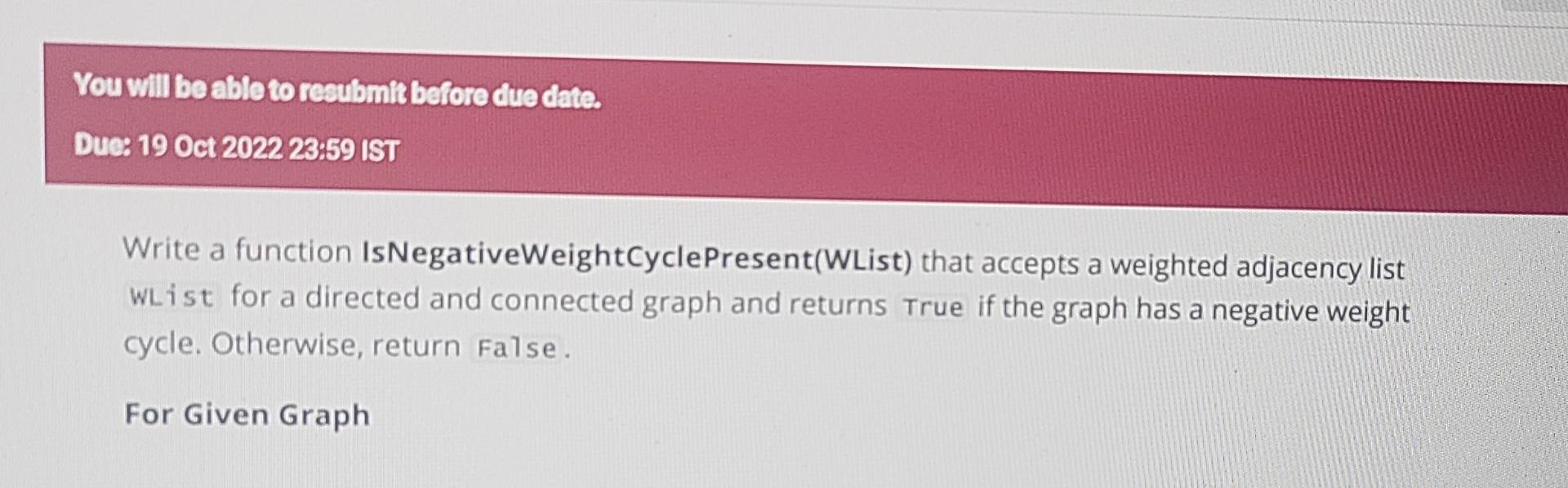 Solved Write a function IsNegativeWeightCyclePresent(WList) | Chegg.com