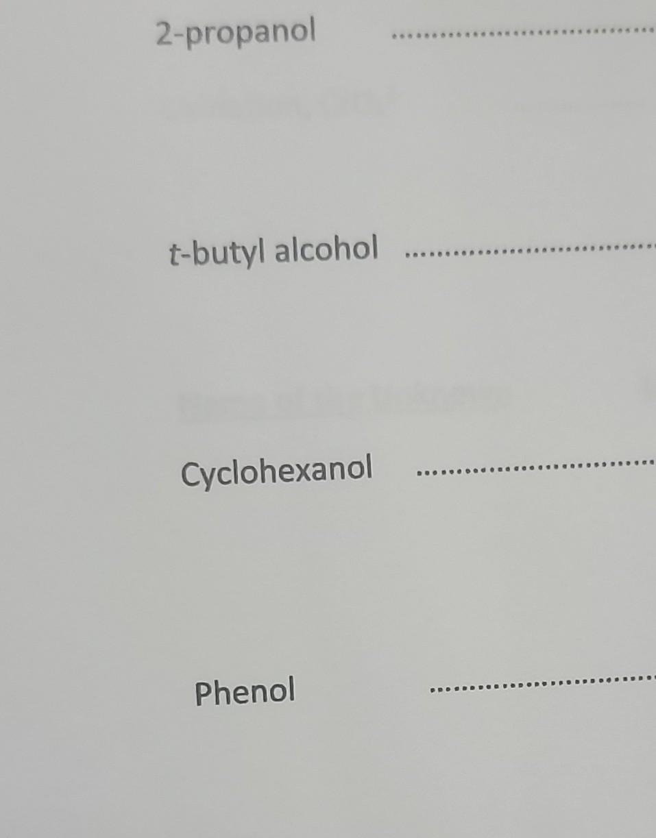 2-propanol t-butyl alcohol Cyclohexanol Phenol | Chegg.com