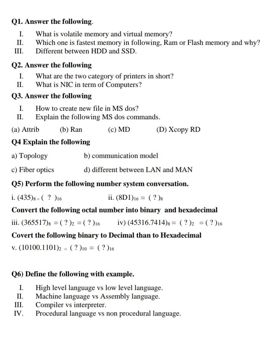 Solved Q1. Answer the following. I. What is volatile memory | Chegg.com