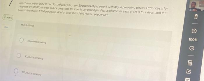 Solved An Ohovies, omner of the Perfect Pasta Puzza Parloc | Chegg.com