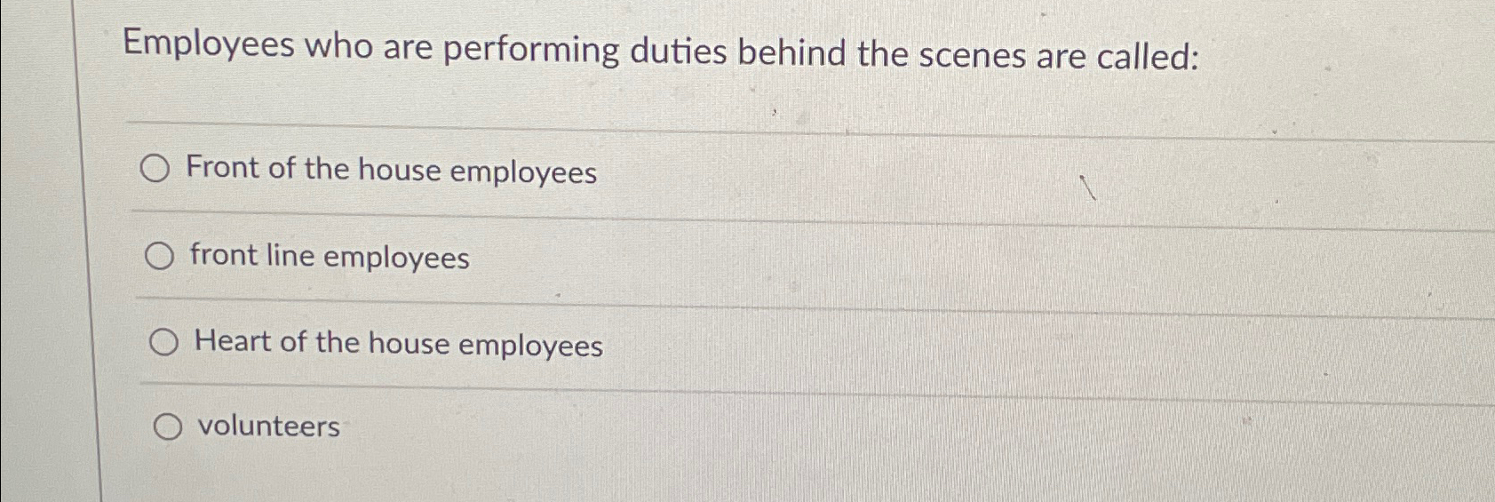 Solved Employees who are performing duties behind the scenes | Chegg.com