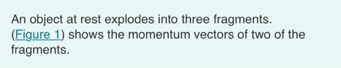 Solved An object at rest explodes into three fragments. | Chegg.com