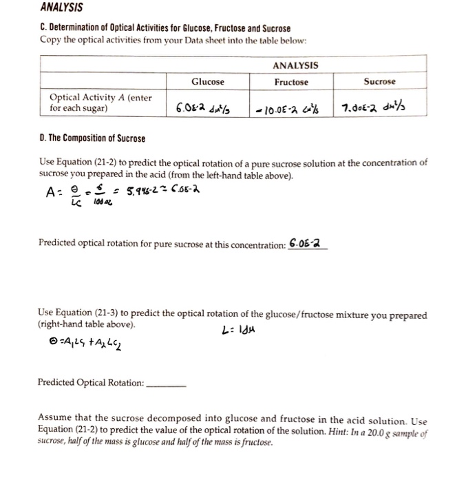 310 EXPERIMENT 21 Polarimetry of Sugar Solutions D. | Chegg.com