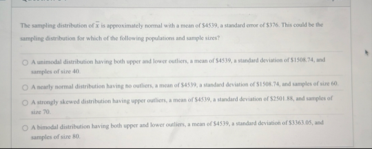 Solved The sampling distribution of x‾ ﻿is approximately | Chegg.com