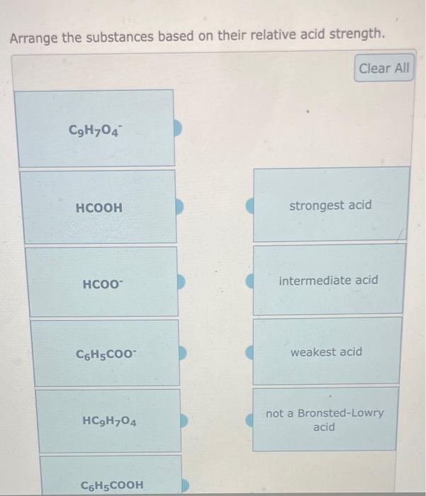 Solved Arrange the substances based on their relative base | Chegg.com