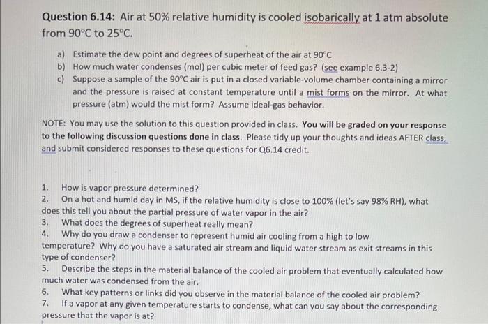 Question 6.14: Air at 50% relative humidity is cooled | Chegg.com