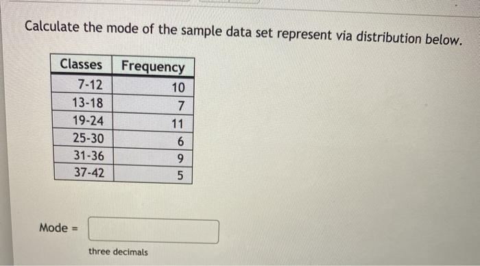 Solved Calculate the mode of the sample data set represent | Chegg.com