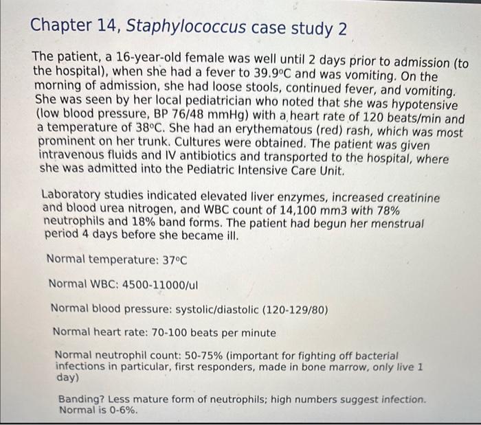 Solved Chapter 14, Staphylococcus case study 2 The patient, | Chegg.com