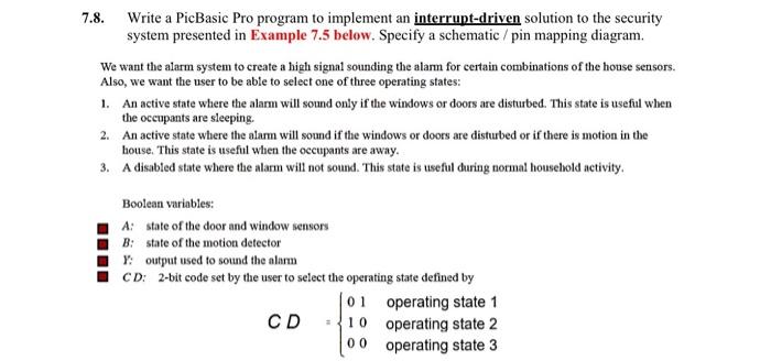 Solved 7.8. Write a PicBasic Pro program to implement an | Chegg.com