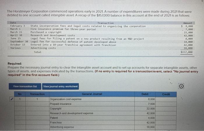 Solved The Horstmeyer Corporation commenced early in 2021. A | Chegg.com