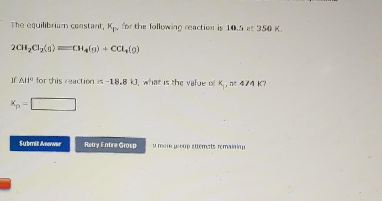 Solved The equilibrium constant, Kp, for the following | Chegg.com