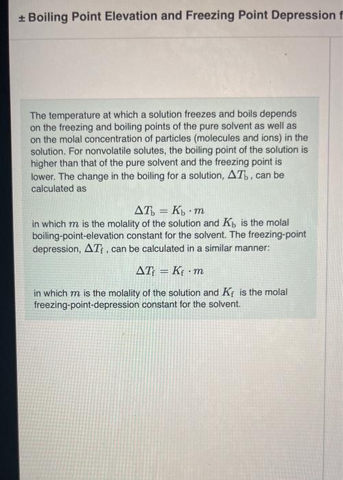 Solved ± Boiling Point Elevation and Freezing Point | Chegg.com