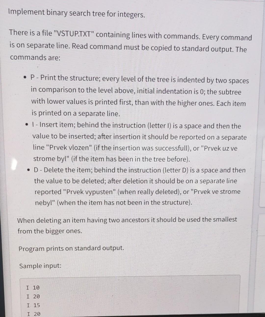 Solved mplement binary search tree for integers. There is a | Chegg.com