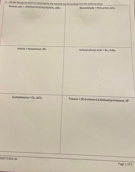 Solved Bencaldehyde + PhCHiCCCl, ACla Anisole + Neopentanol, | Chegg.com