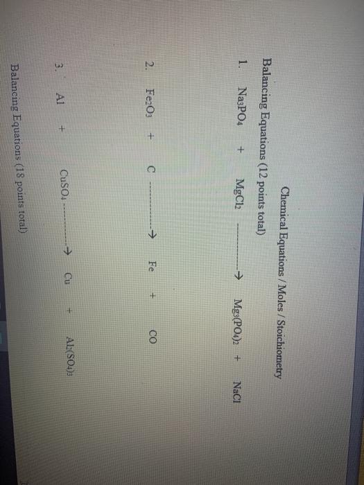 Solved Chemical Equations/Moles / Stoichiometry Balancing | Chegg.com