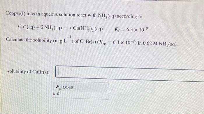 Solved Copper(I) ions in aqueous solution react with NH3(aq) | Chegg.com