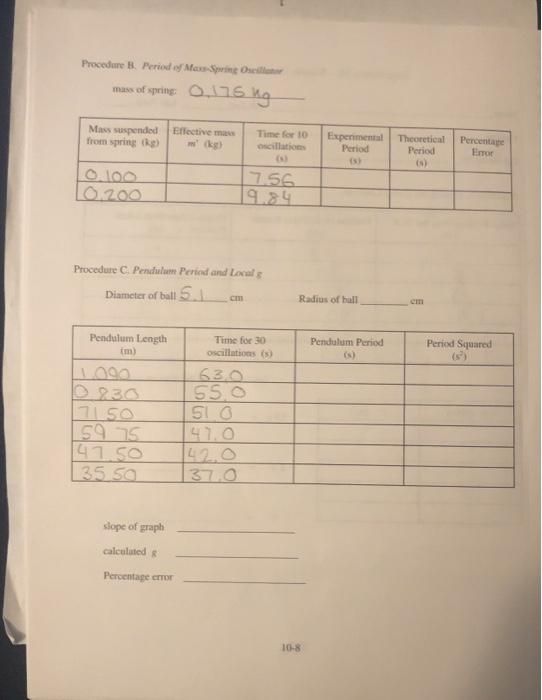 Solved Experiment 10 - Simple Harmonic Motion Name Lab Day | Chegg.com