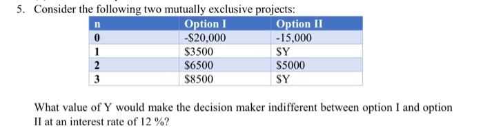 Solved 5. Consider the following two mutually exclusive | Chegg.com