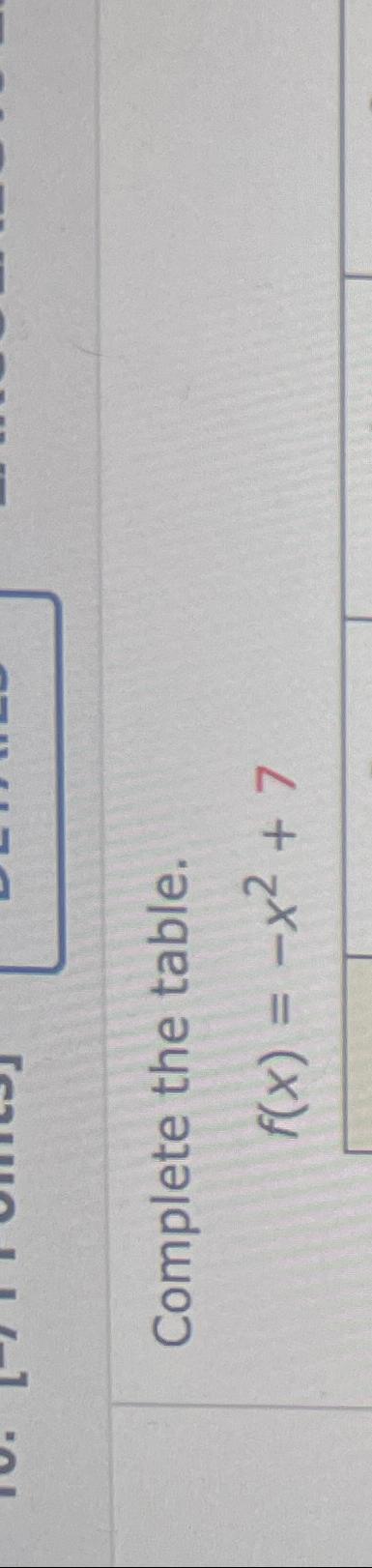 Solved Complete the table.f(x)=-x2+7 | Chegg.com