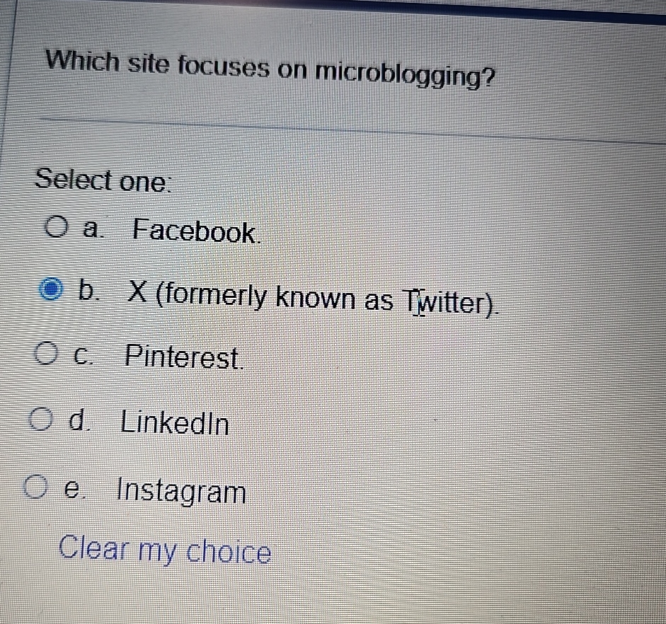 Solved Which site focuses on microblogging?Select onea. | Chegg.com