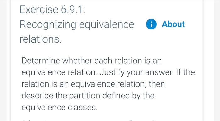 Solved Exercise 6.9.1: Recognizing equivalence relations | Chegg.com