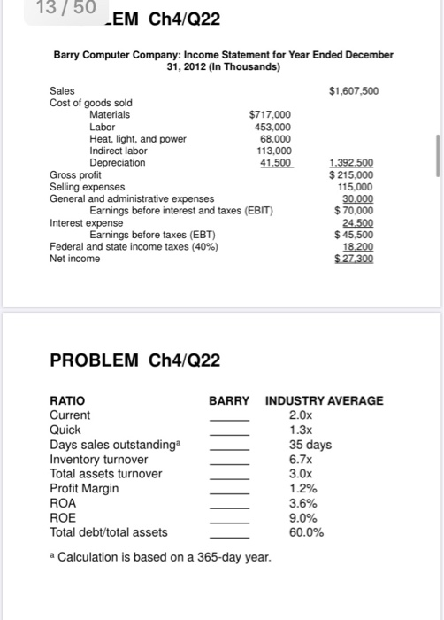 Solved PROBLEM Ch4/Q22 Data for Barry Computer Company and | Chegg.com