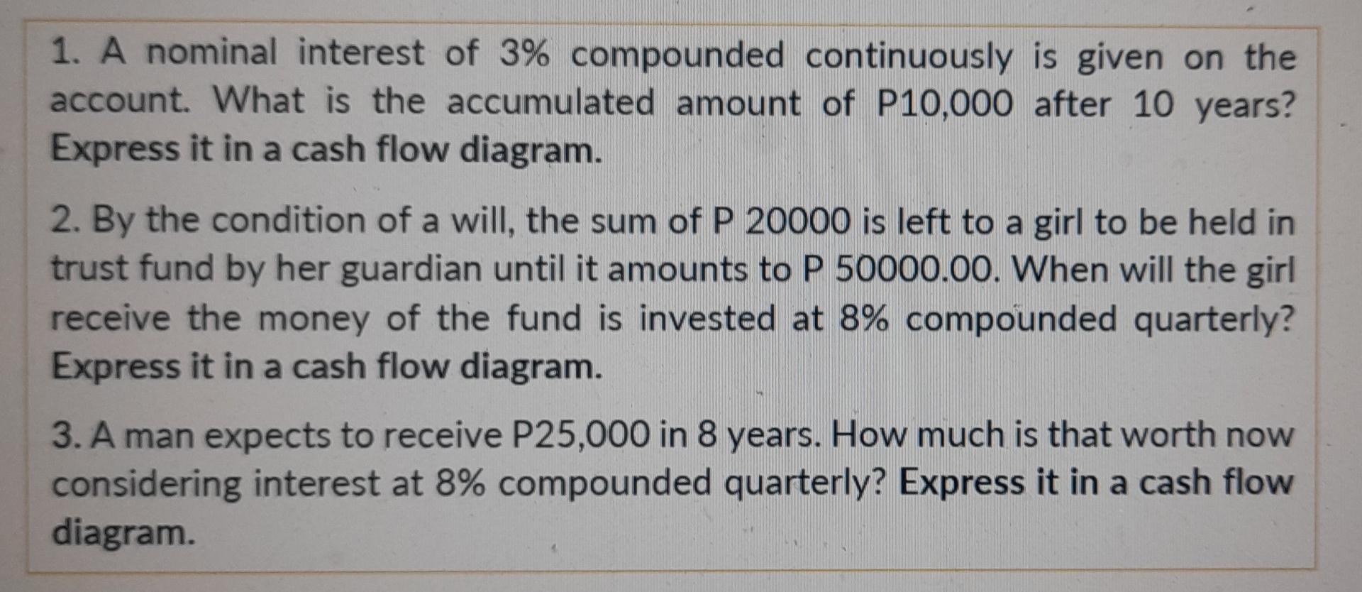 Solved 1. A nominal interest of 3% compounded continuously | Chegg.com