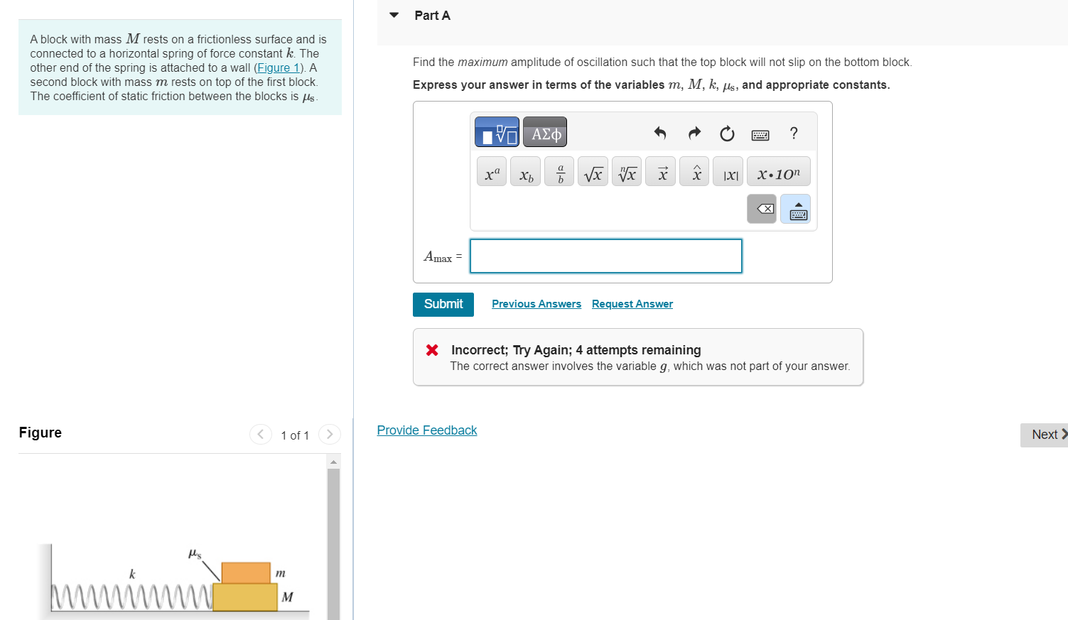 Solved Part AA block with mass M ﻿rests on a frictionless | Chegg.com