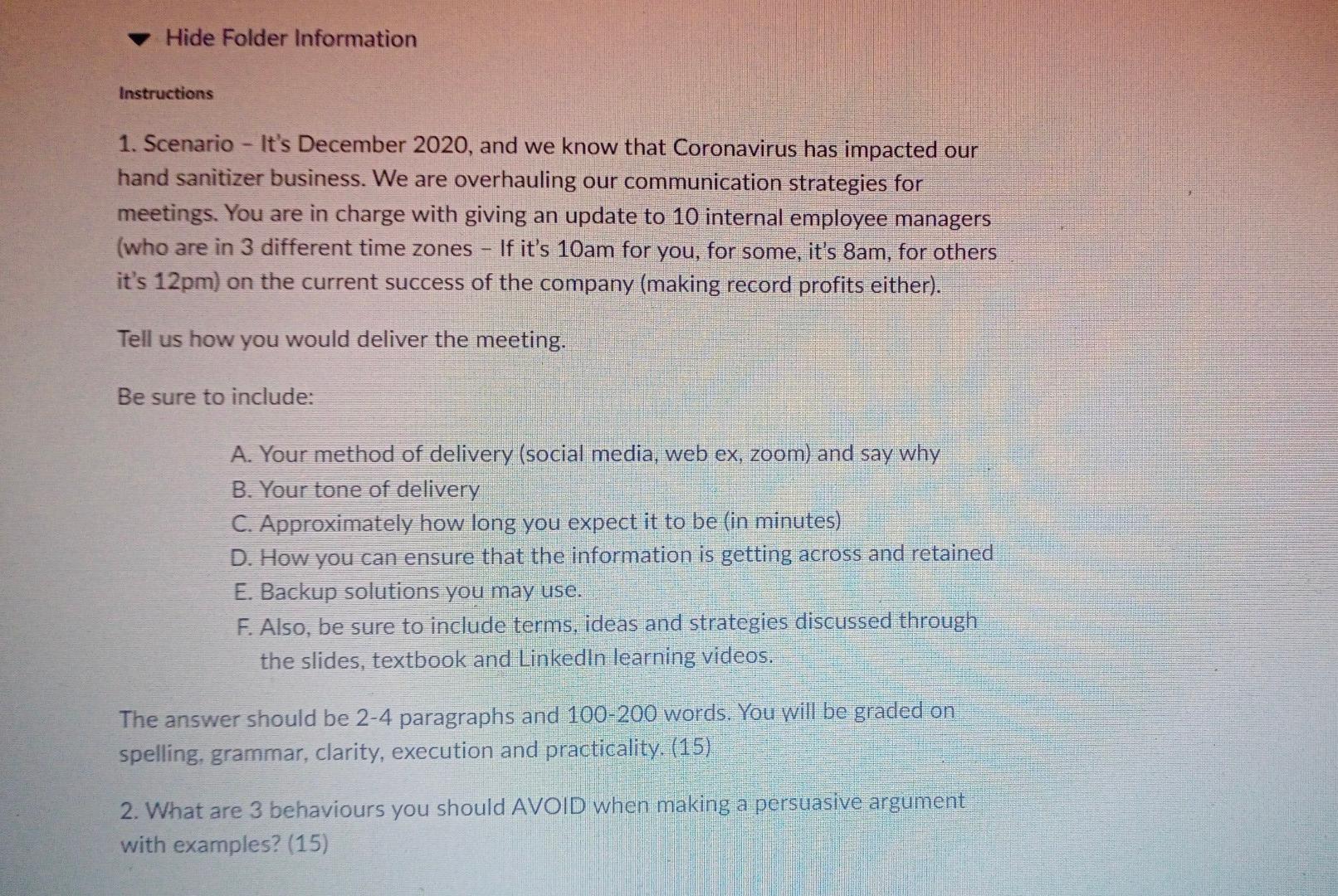 Hide Folder Information Instructions 1. Scenario - | Chegg.com