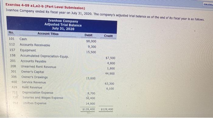 Solved CALCUL Exercise 4-09 a1,a2-b (Part Level Submission) | Chegg.com
