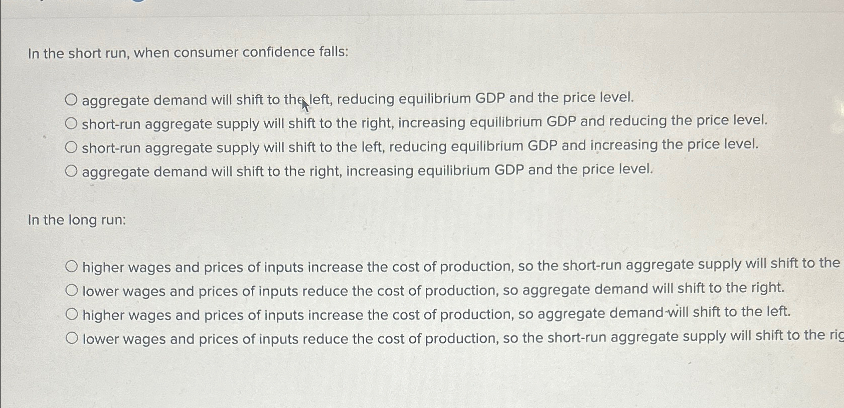 Solved In the short run, when consumer confidence | Chegg.com