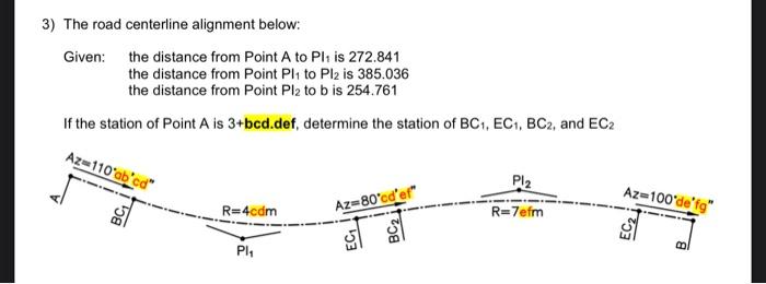 Solved 3) The road centerline alignment below: Given: the | Chegg.com