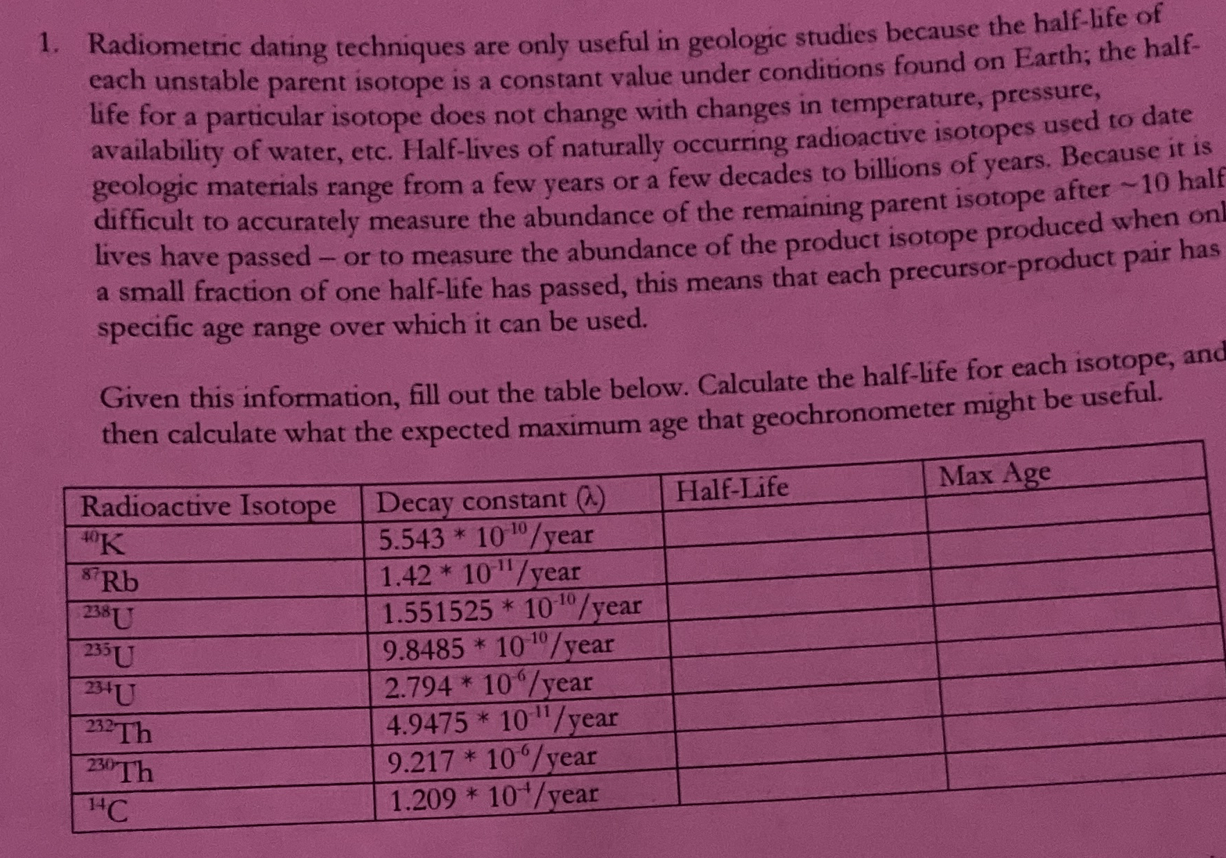 Solved Radiometric dating techniques are only useful in | Chegg.com