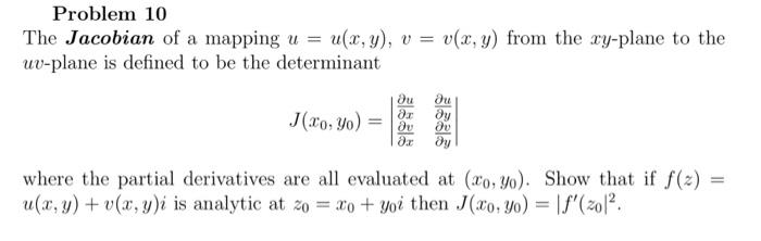 Solved Problem 10 The Jacobian of a mapping | Chegg.com
