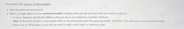 Solved Personality Test Link for 16 Personalities - Take the | Chegg.com