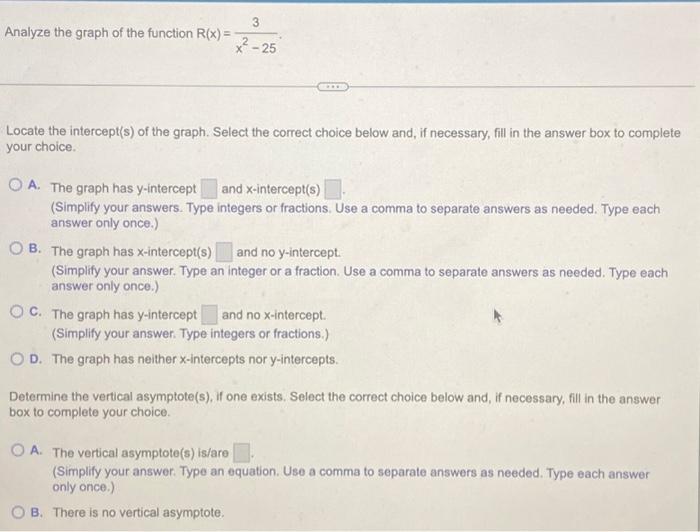 Solved Analyze the graph of the function R(x)=x2−253. If | Chegg.com