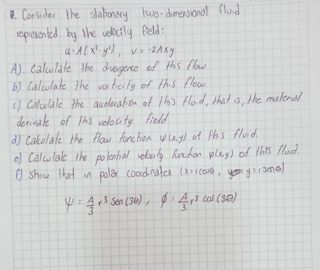 Solved 7. Consider the stationary two-dimensional fluid | Chegg.com