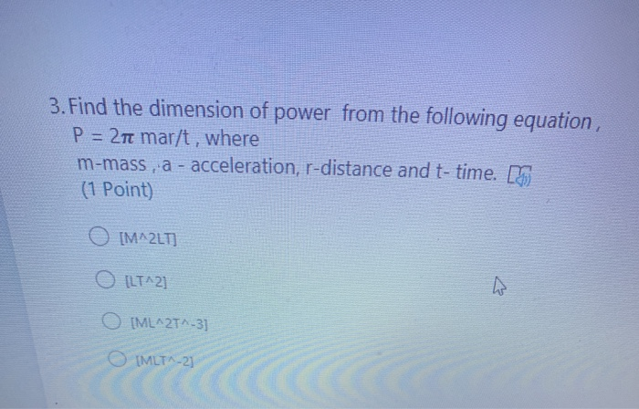 Solved 3. Find the dimension of power from the following | Chegg.com