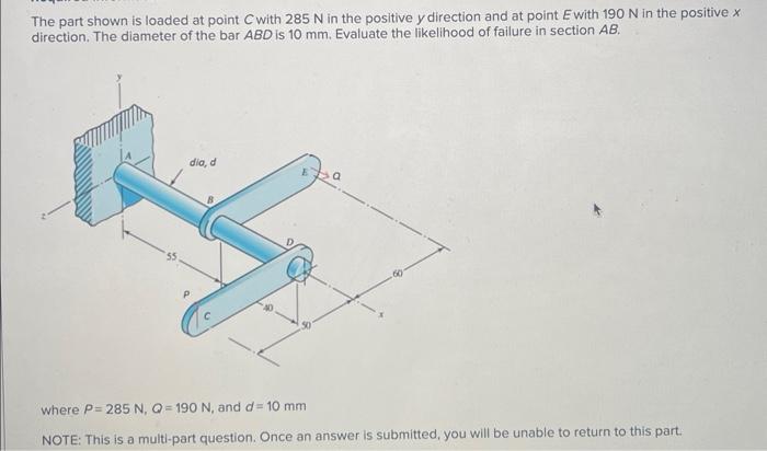 Solved The part shown is loaded at point C with 285 N in the | Chegg.com