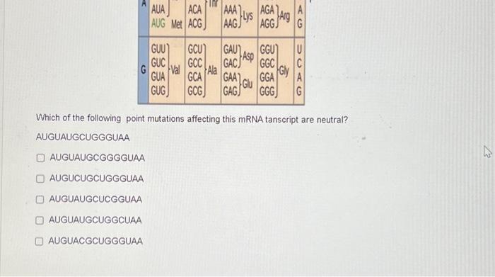 Solved मHə pUOO冫S Which of the following point mutations | Chegg.com