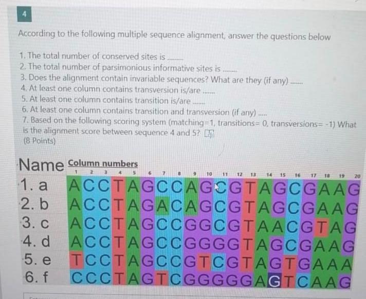 Solved According to the following multiple sequence | Chegg.com