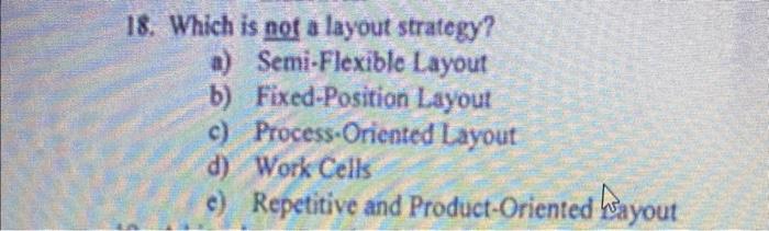 Solved 18. Which is not a layout strategy? a) Semi-Flexible | Chegg.com